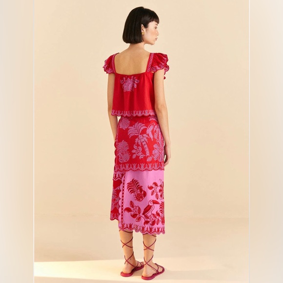 FARM Rio | Skirts | Nwt Farm Rio Red Palm Tree Richelieu Midi Skirt ...